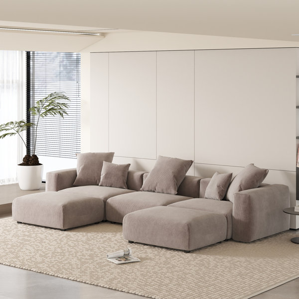 Nedek Upholstered 5-Piece Modern Modular Cloud Corduroy Fabric Sectional Sofa With Ottoman ...